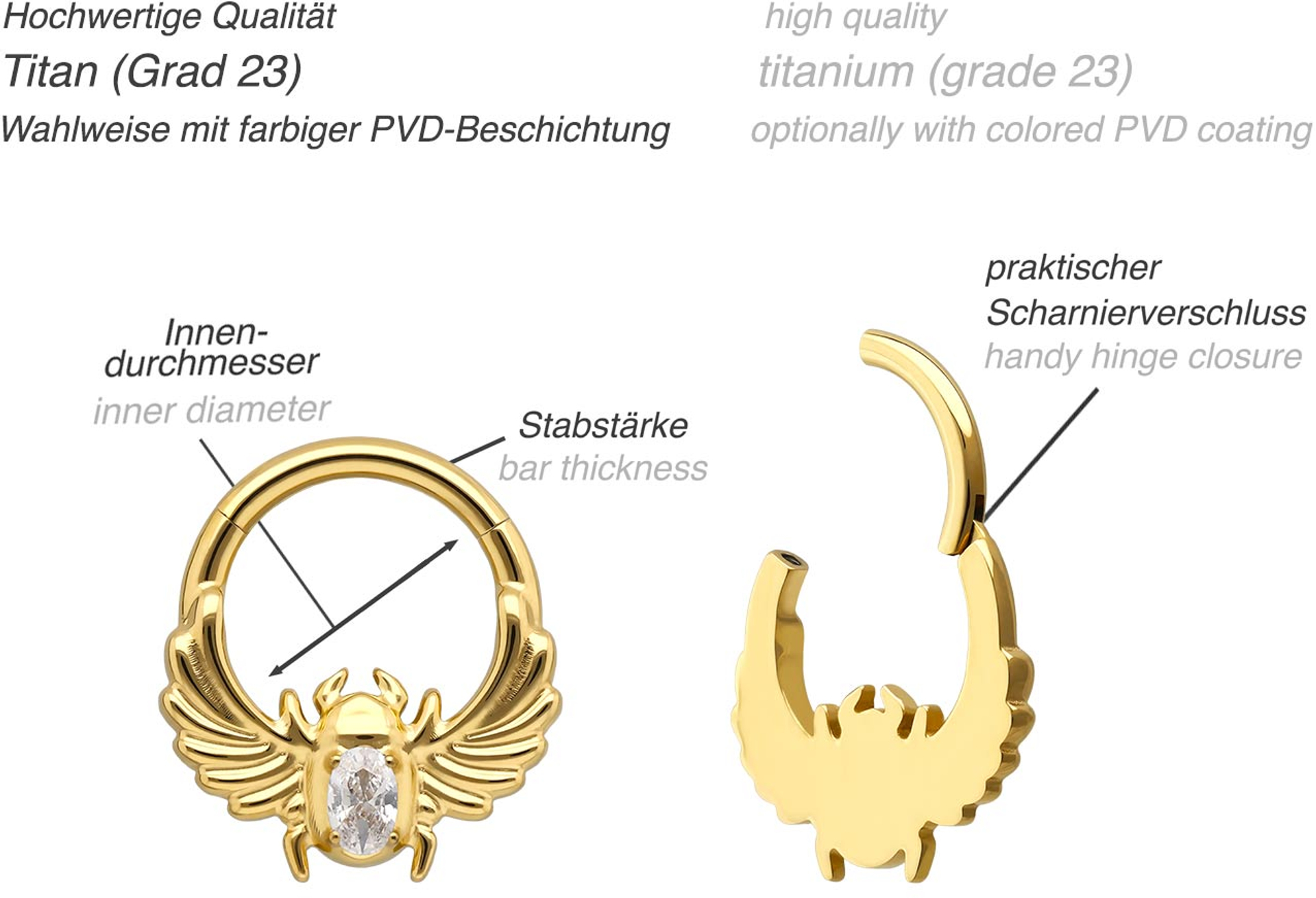 Titanium segment ring clicker SCARAB BEETLE | DB = Dark Blue | 10 | SI ...